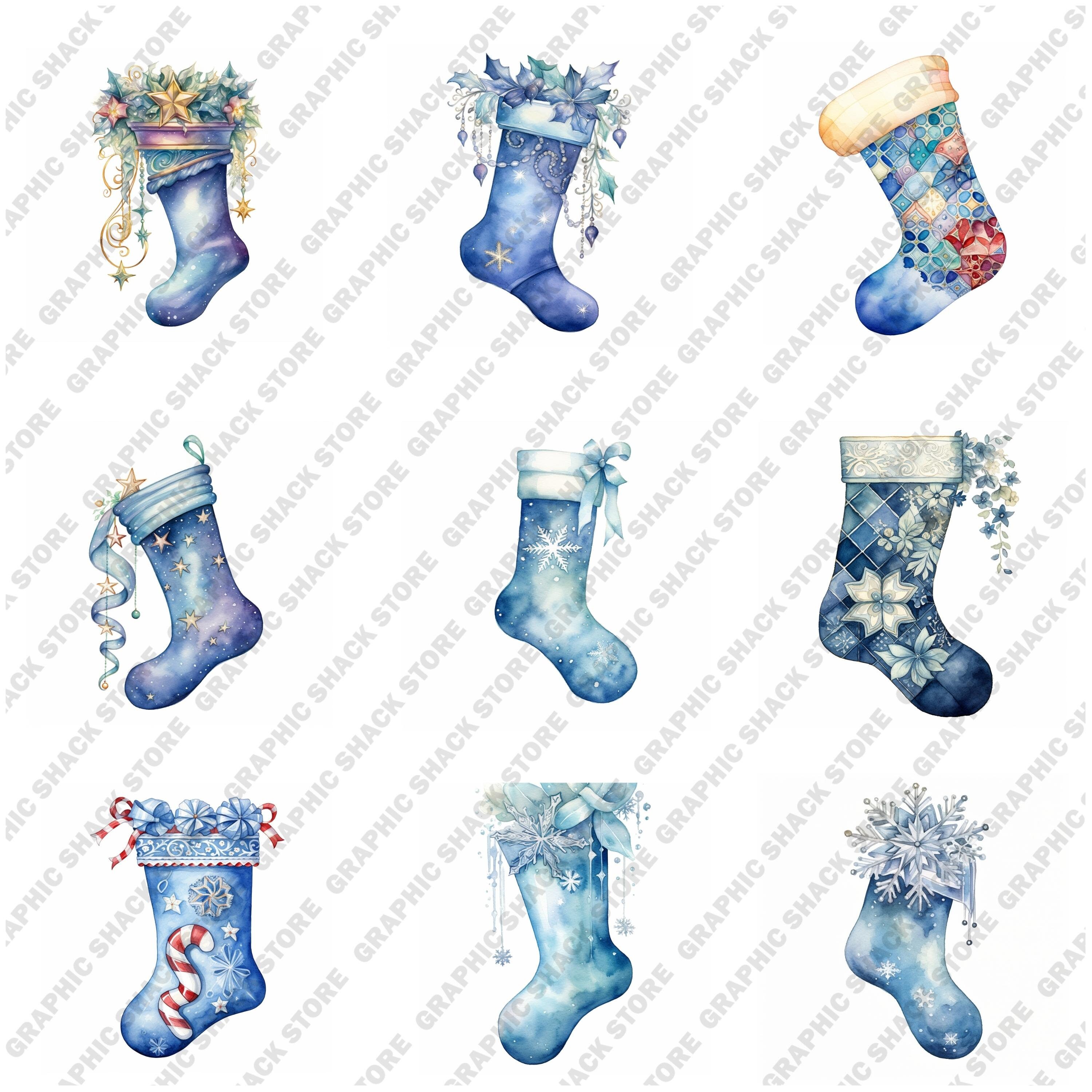 65 Watercolor Christmas Socks Clipart PNG Bundle | Christmas Stocking ...