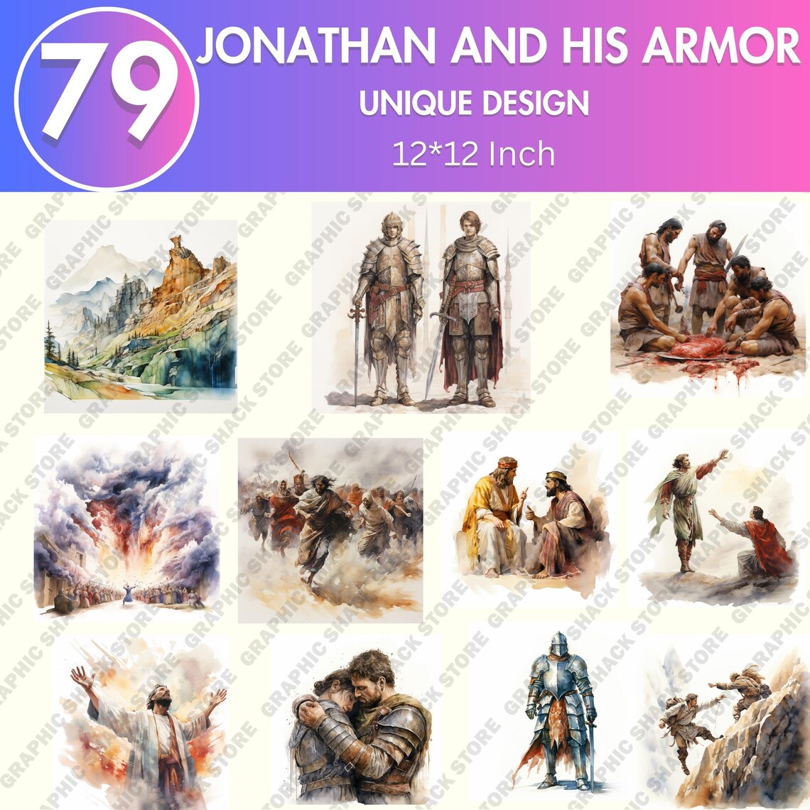 79 Watercolor Jonathan and His Armor Bearer Clip Art | Christian ...