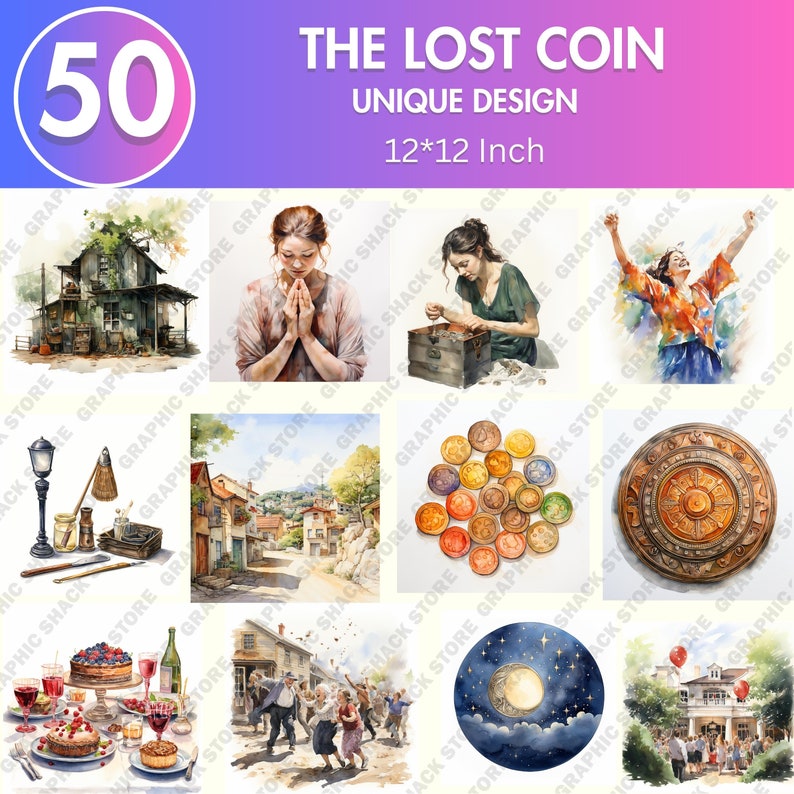 50 Watercolor the Lost Coin Clip Art | Christian Religious Bible Based ...