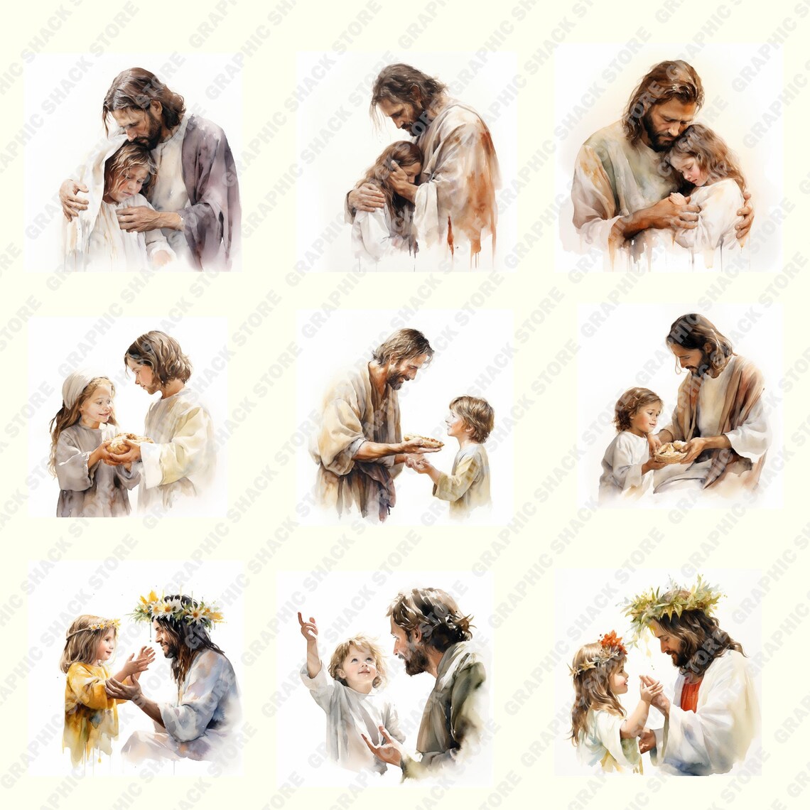 48 PNG Watercolor Jesus Loves Children Clip Art Christian Religious ...