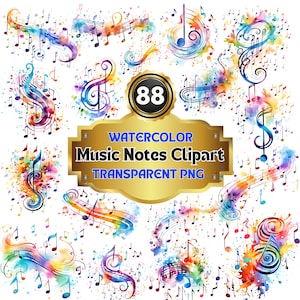88 Watercolor Music Notes Clipart, Melodic Harmony: Artistic Treble ...