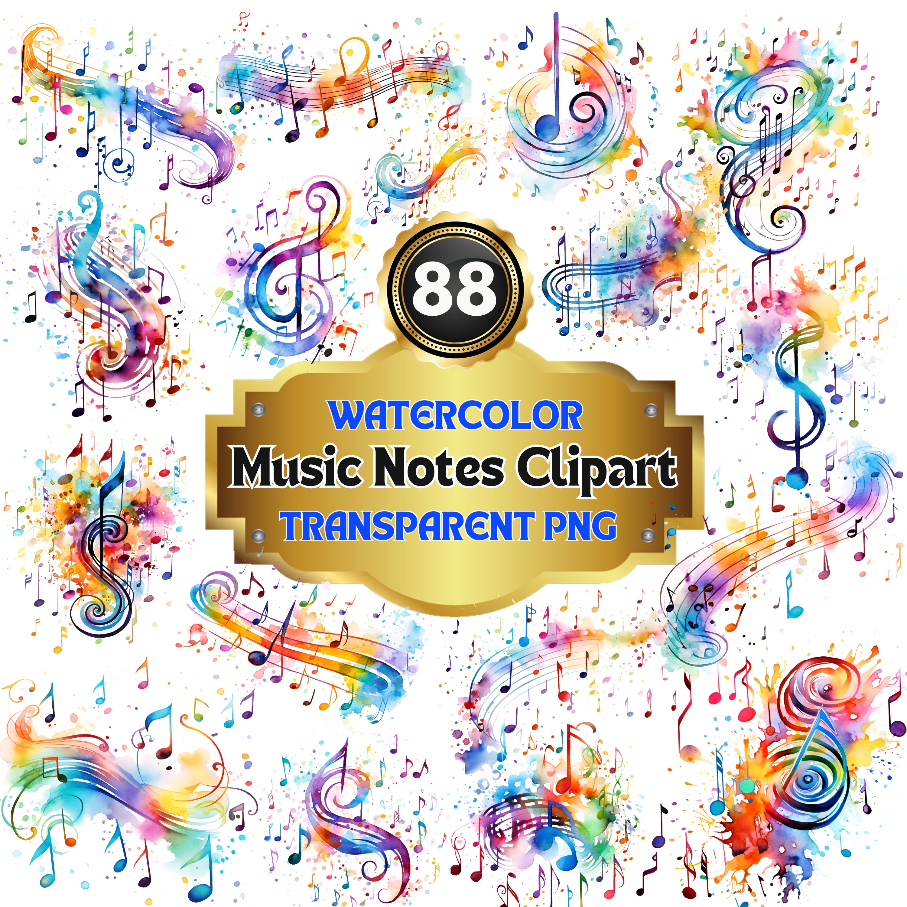 88 Watercolor Music Notes Clipart, Melodic Harmony: Artistic Treble ...