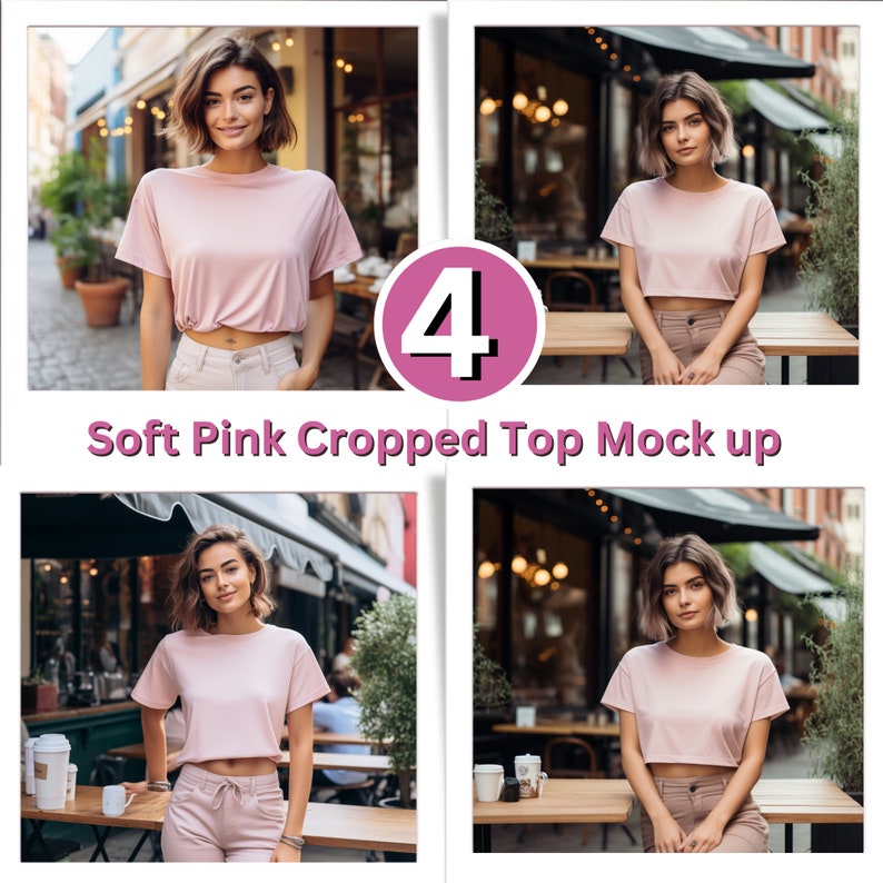 4 Soft Pink Champion Cropped Top Mock Up, Summer Tee-shirt, Champion ...
