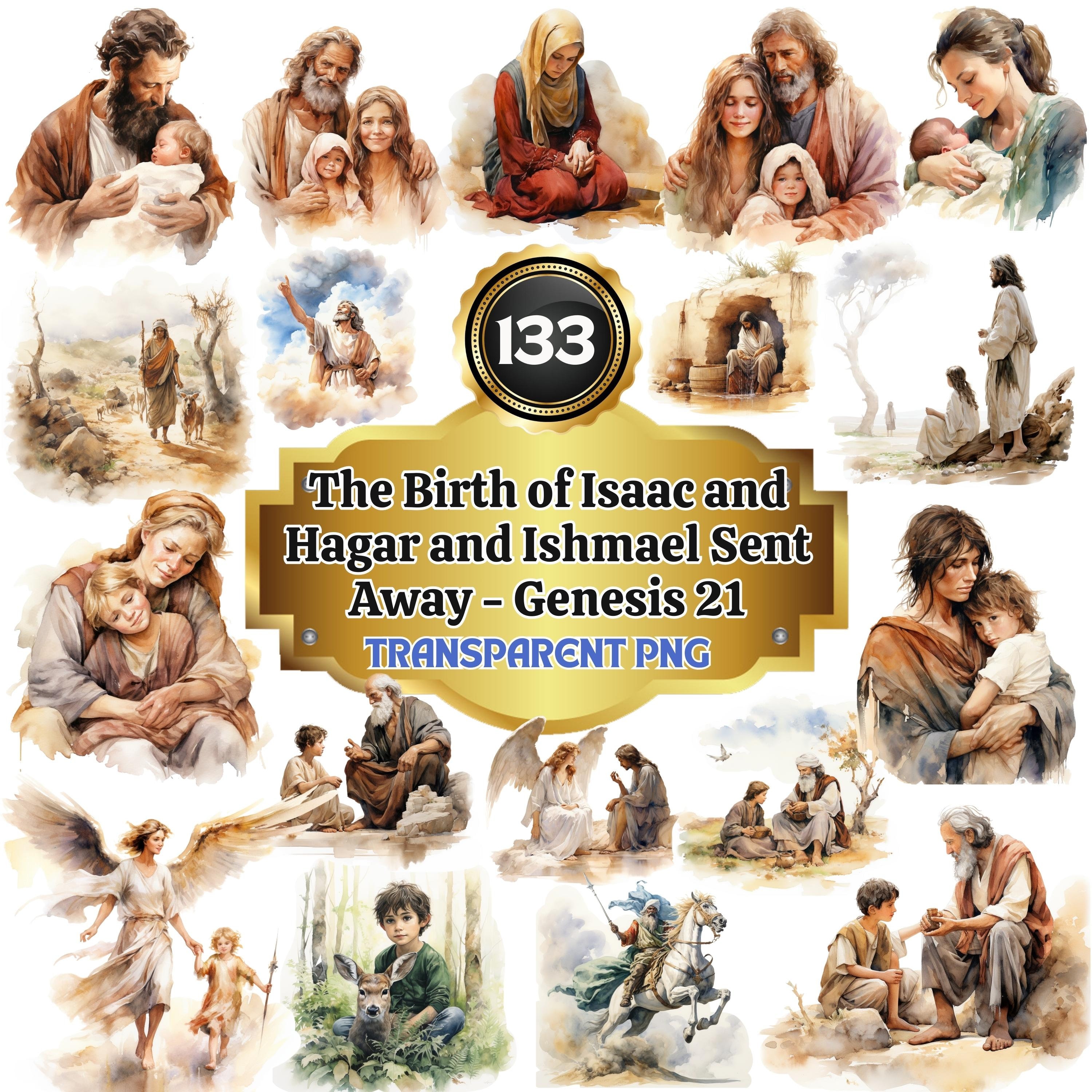 133 Watercolor Cliparts of the Birth of Isaac & Hagar and Ishmael's ...