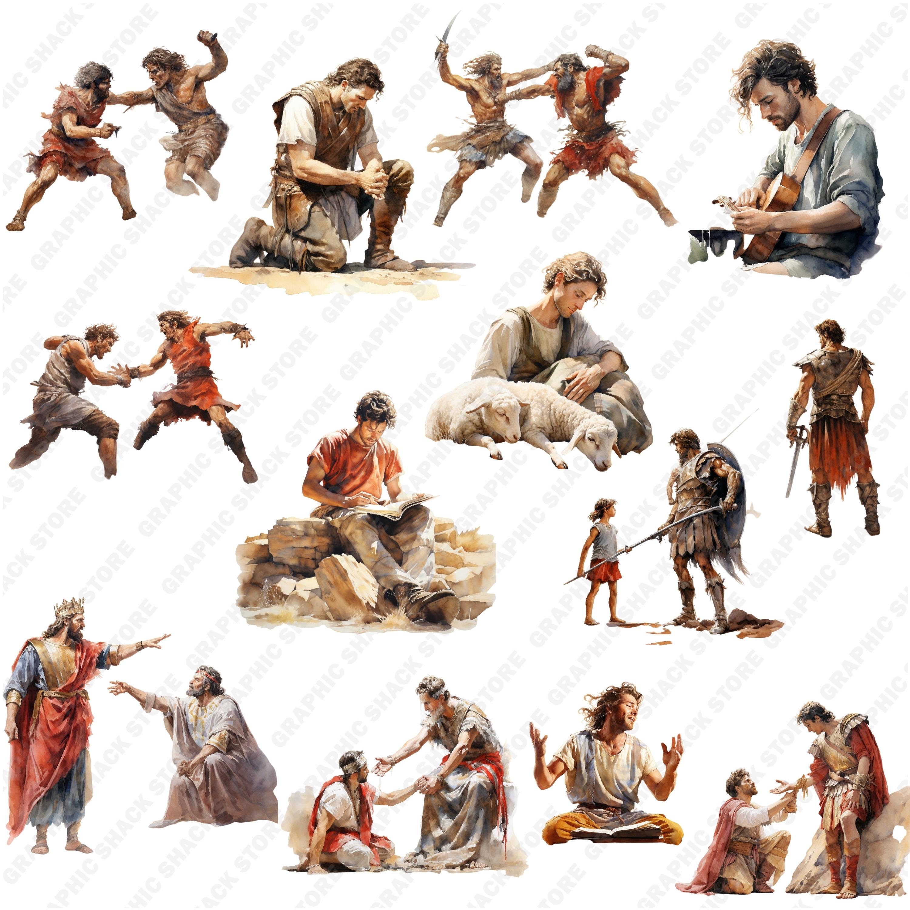 67 PNG Watercolor David and Goliath Clip Art Christian Religious Bible ...