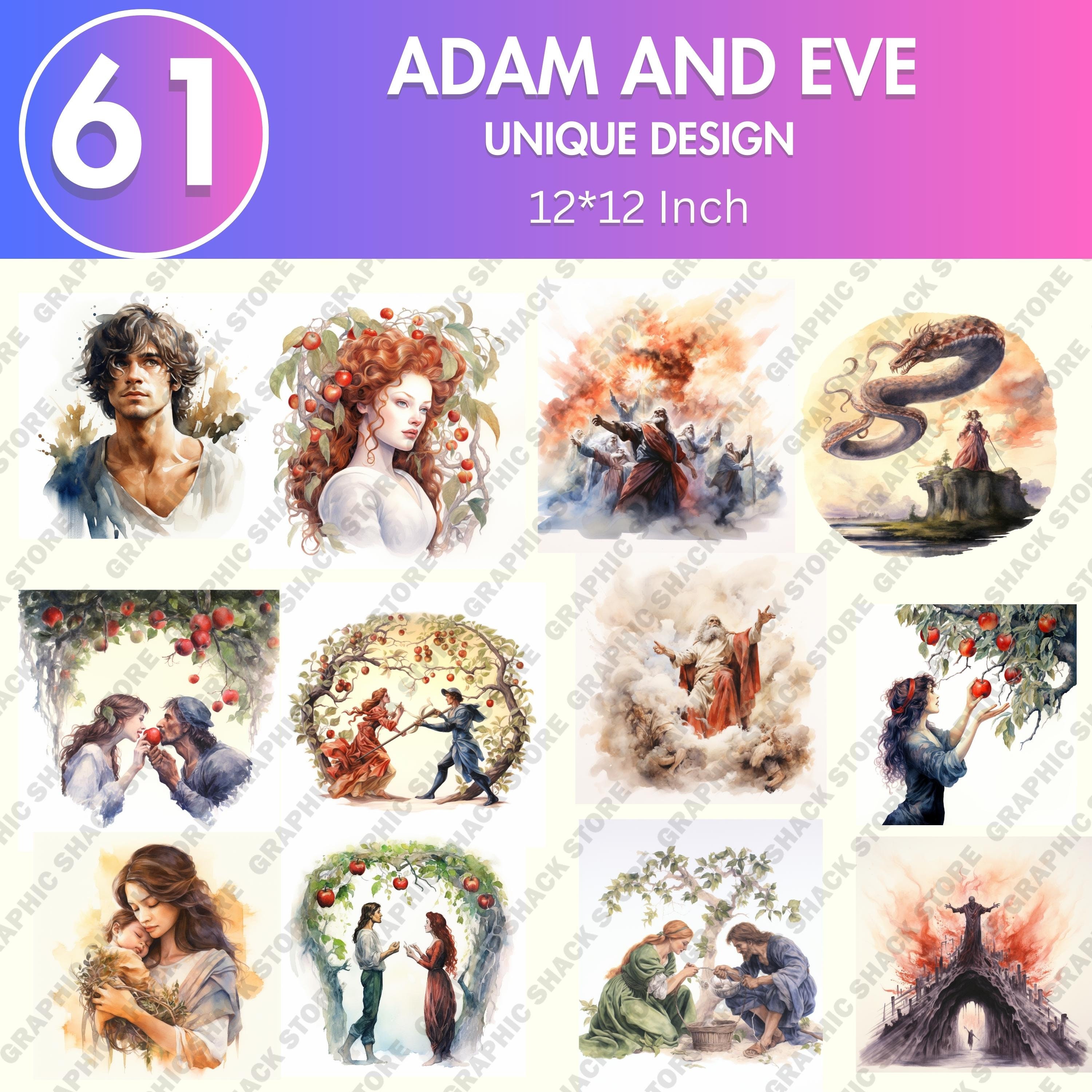 61 PNG Watercolor Adam and Eve Clip Art Christian Religious Bible Based ...
