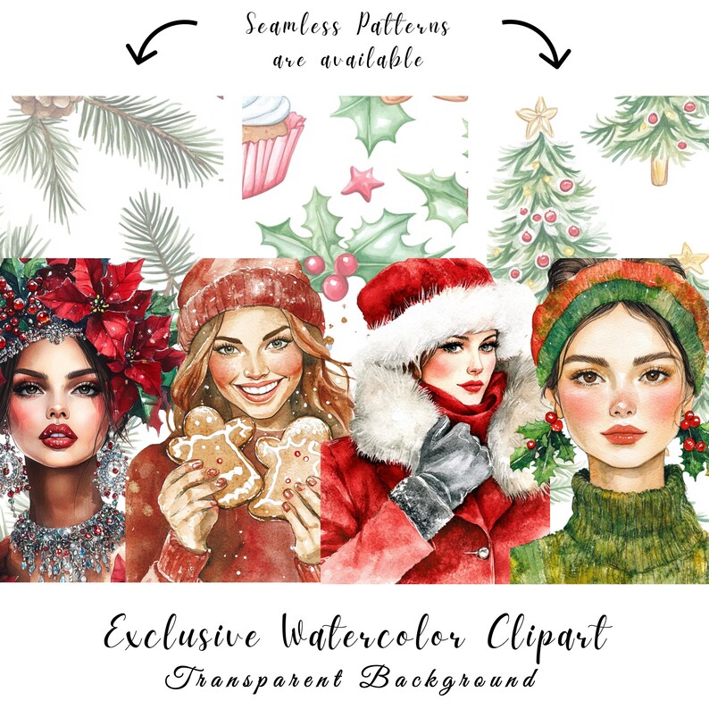 95x Watercolor Classic Christmas Clipart Bundle - Nostalgic Holiday PNG ...