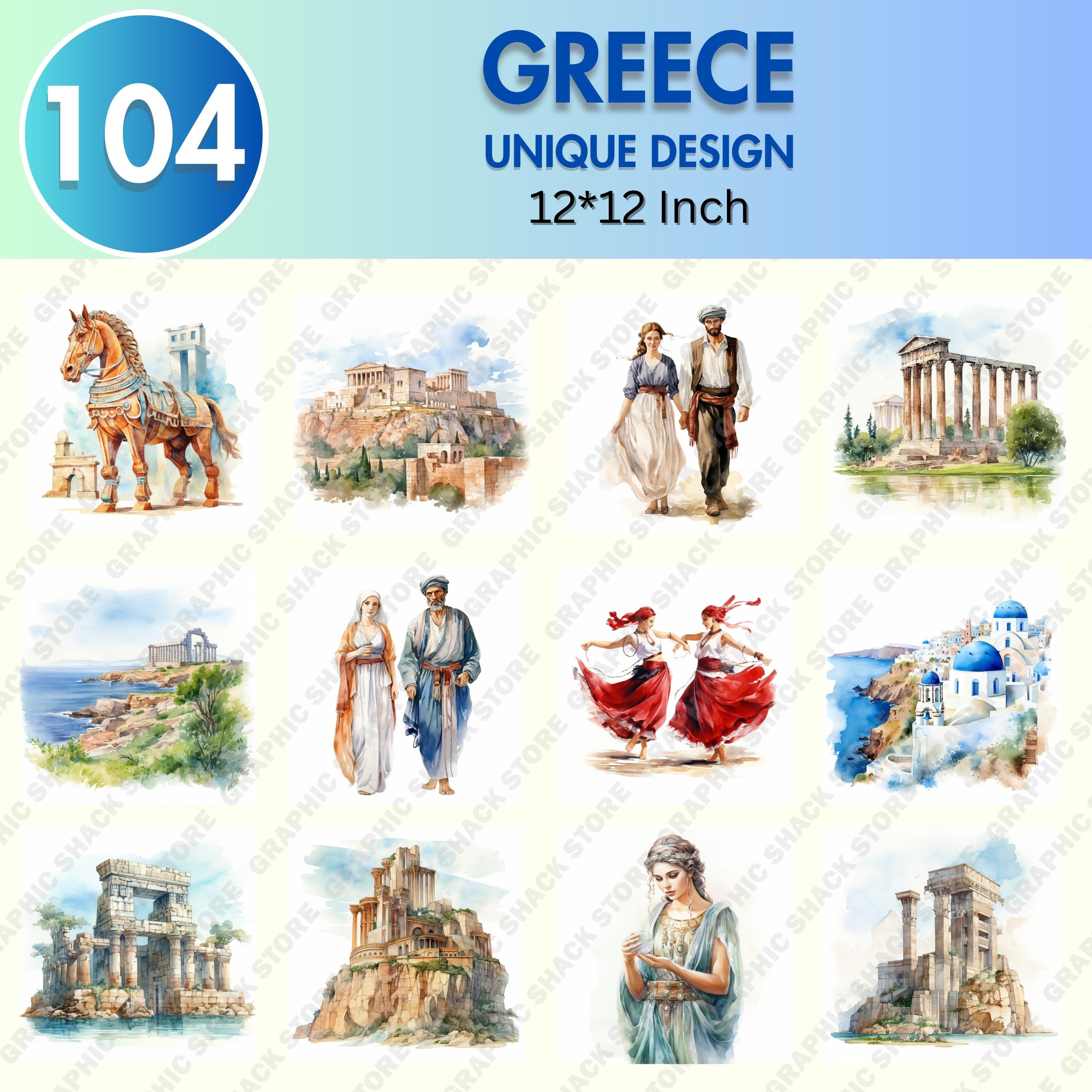 104 Watercolor Greece PNG Clipart Bundle Greek Island Travel - Etsy