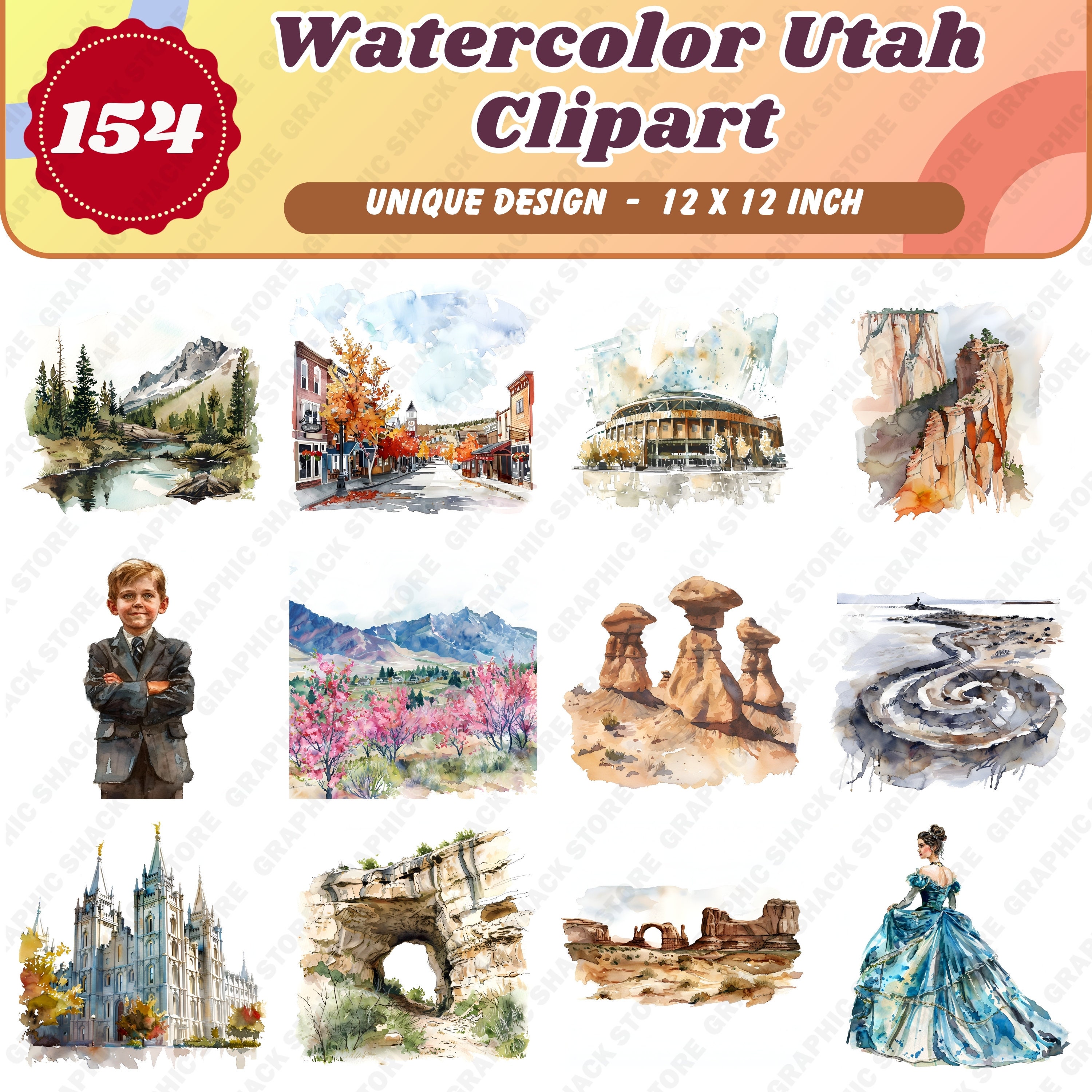 184 Watercolor Utah PNG Cliparts desert Splendor, Majestic Landscape ...