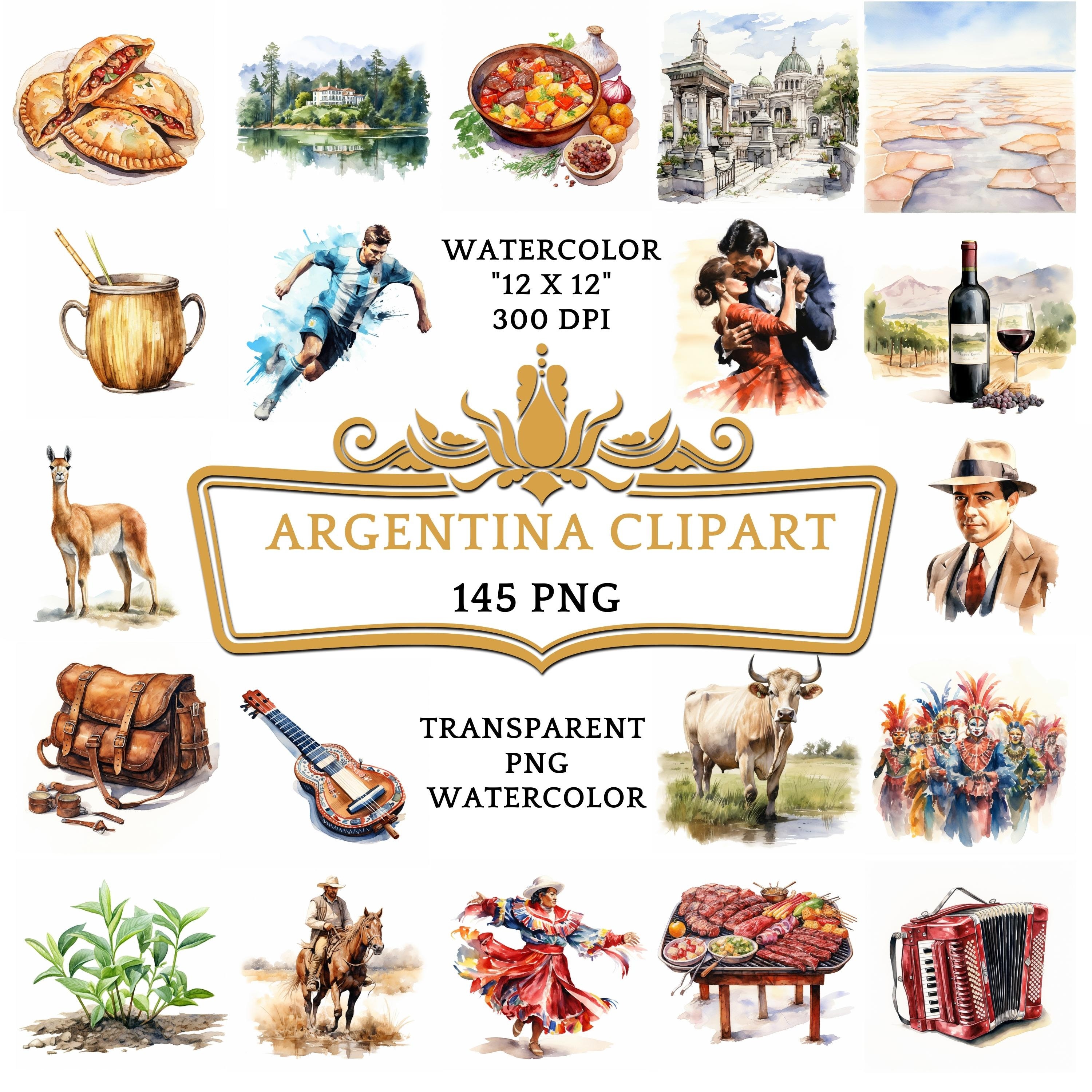 145 Watercolor Argentina PNG Clipart Bundle, Argentina Summer Travel ...