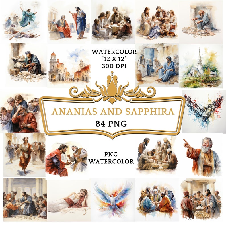 84 Watercolor Ananias and Sapphira Clipart | Christian Religious Bible ...