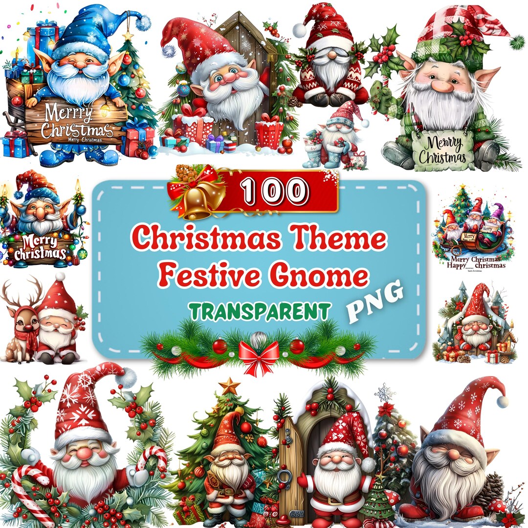 100x PNG Christmas Gnome Cliparts, Festive Gnomes Collection Perfect ...