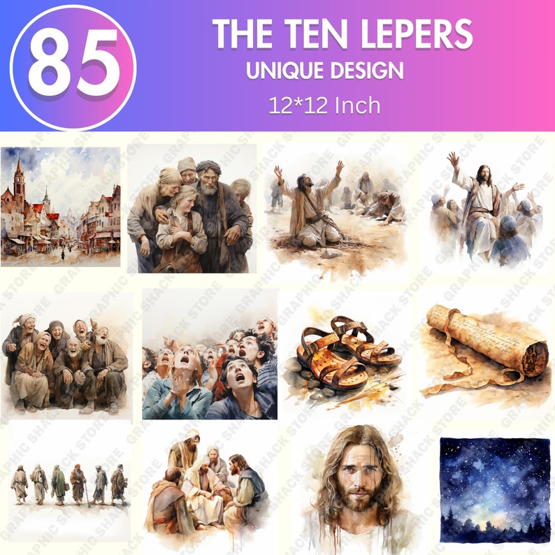 85 Watercolor the Ten Lepers Clipart | Christian Religious Bible Based ...