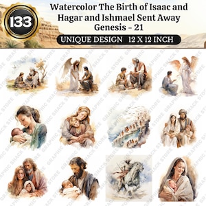 133 Watercolor Cliparts of the Birth of Isaac & Hagar and Ishmael's ...