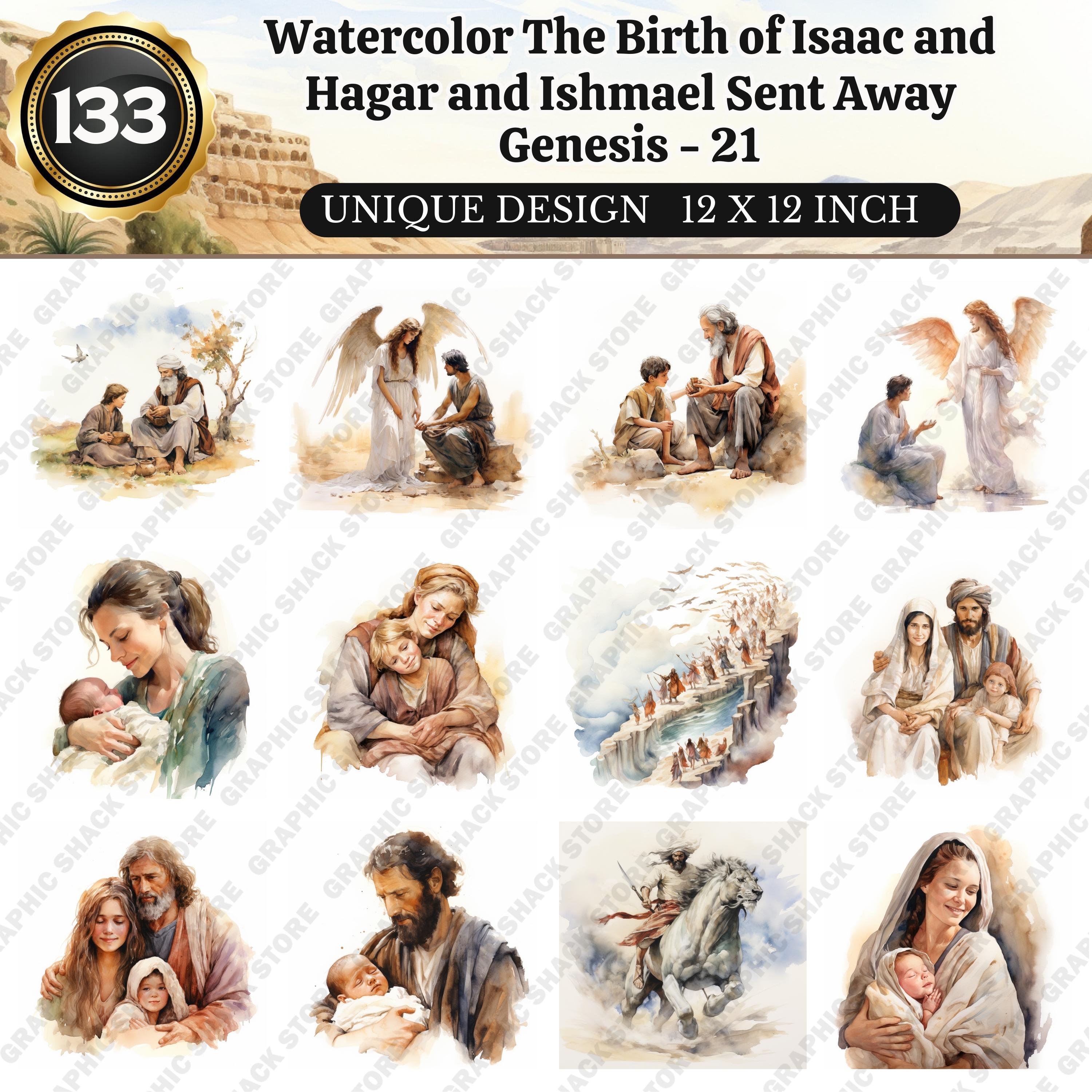 133 Watercolor Cliparts of the Birth of Isaac & Hagar and Ishmael's ...