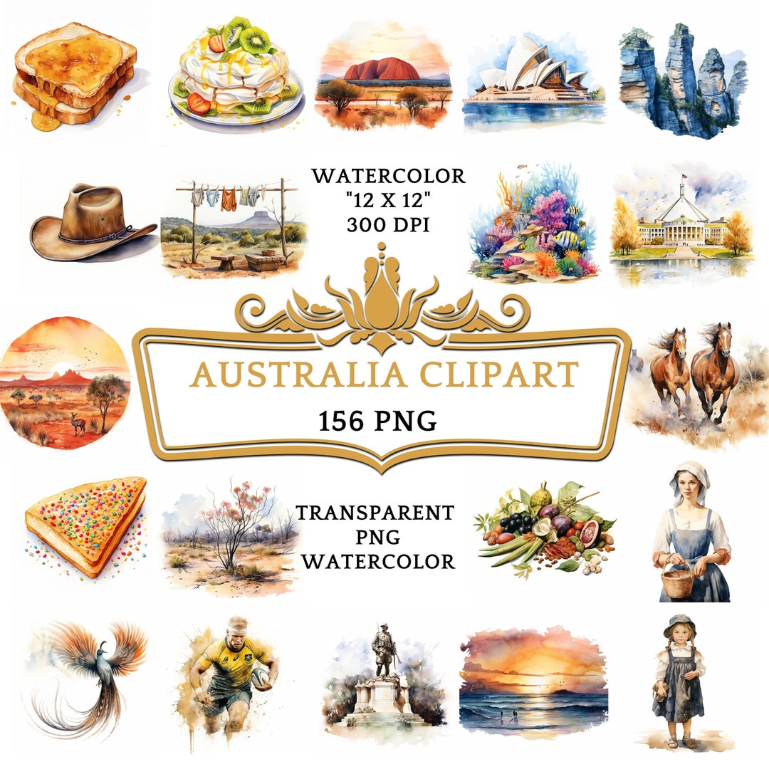 157 Watercolor Australia PNG Clipart Bundle, Australia Summer Travel ...