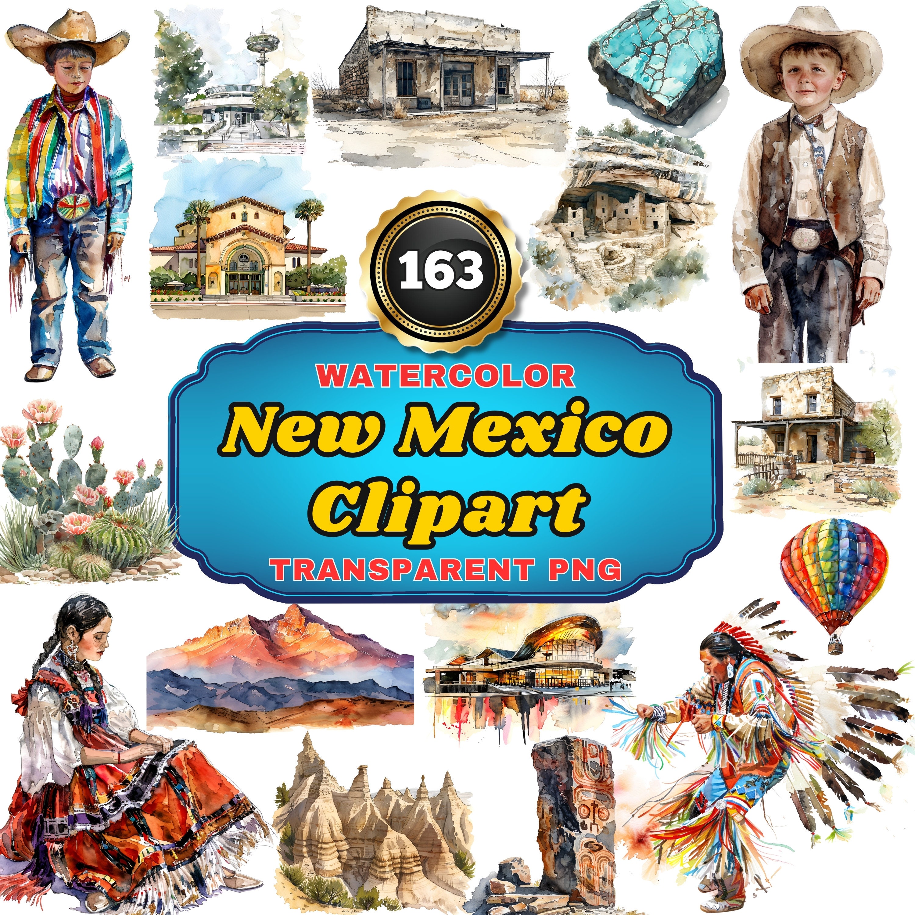 163 Watercolor New Mexico Cliparts - Vibrant and Cultural Southwestern ...