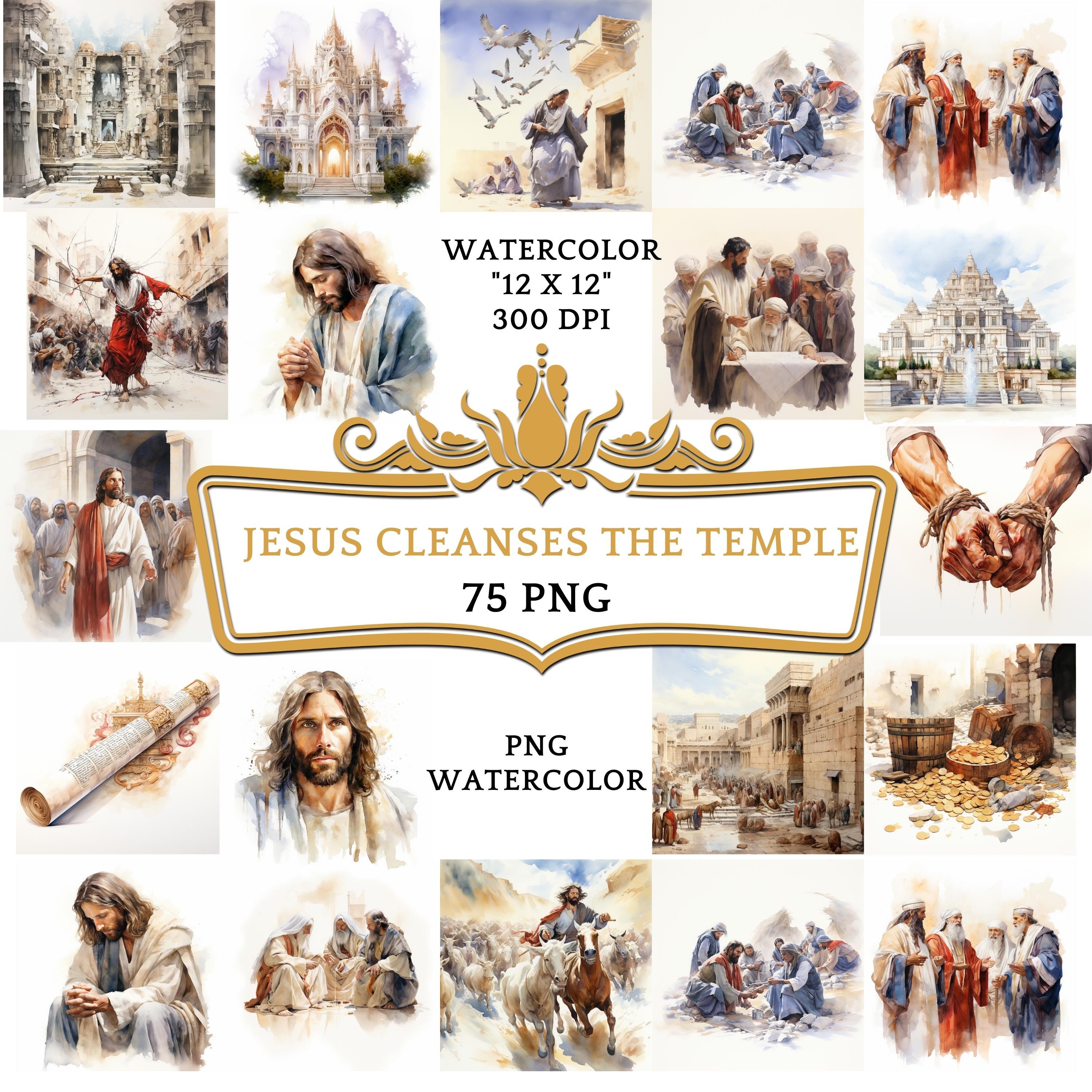 75 PNG Watercolor Jesus Cleanses the Temple Clip Art Christian ...