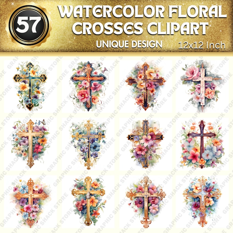 57 Watercolor Floral Crosses PNG Clipart Bundle Cross - Etsy