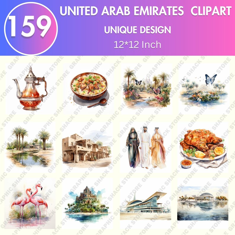 159 Watercolor United Arab Emirates PNG Clipart Bundle UAE - Etsy