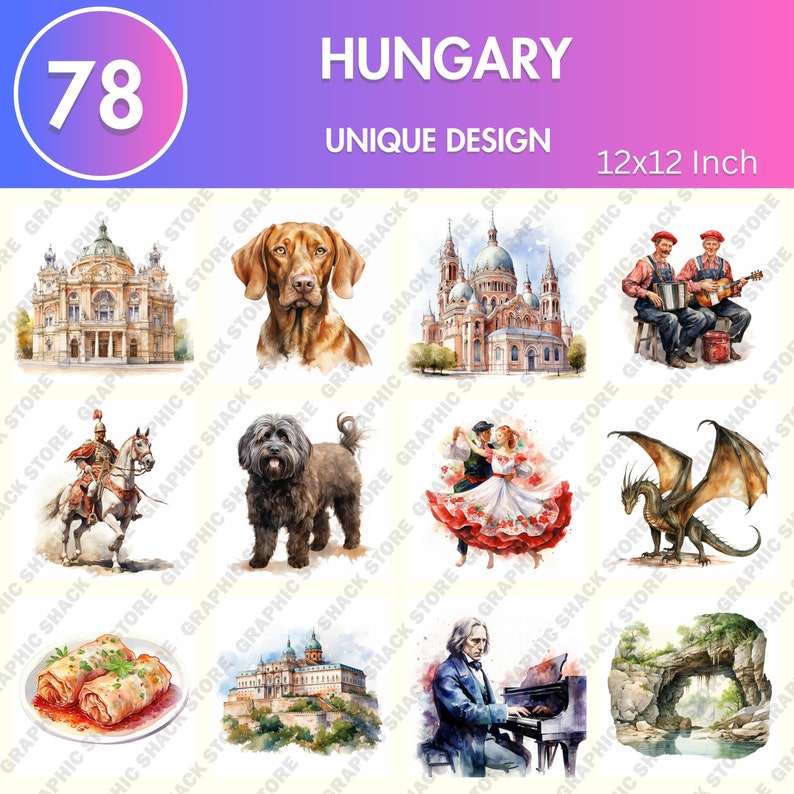 78 Watercolor Hungary PNG Clipart Bundle, Hungary Summer Travel ...
