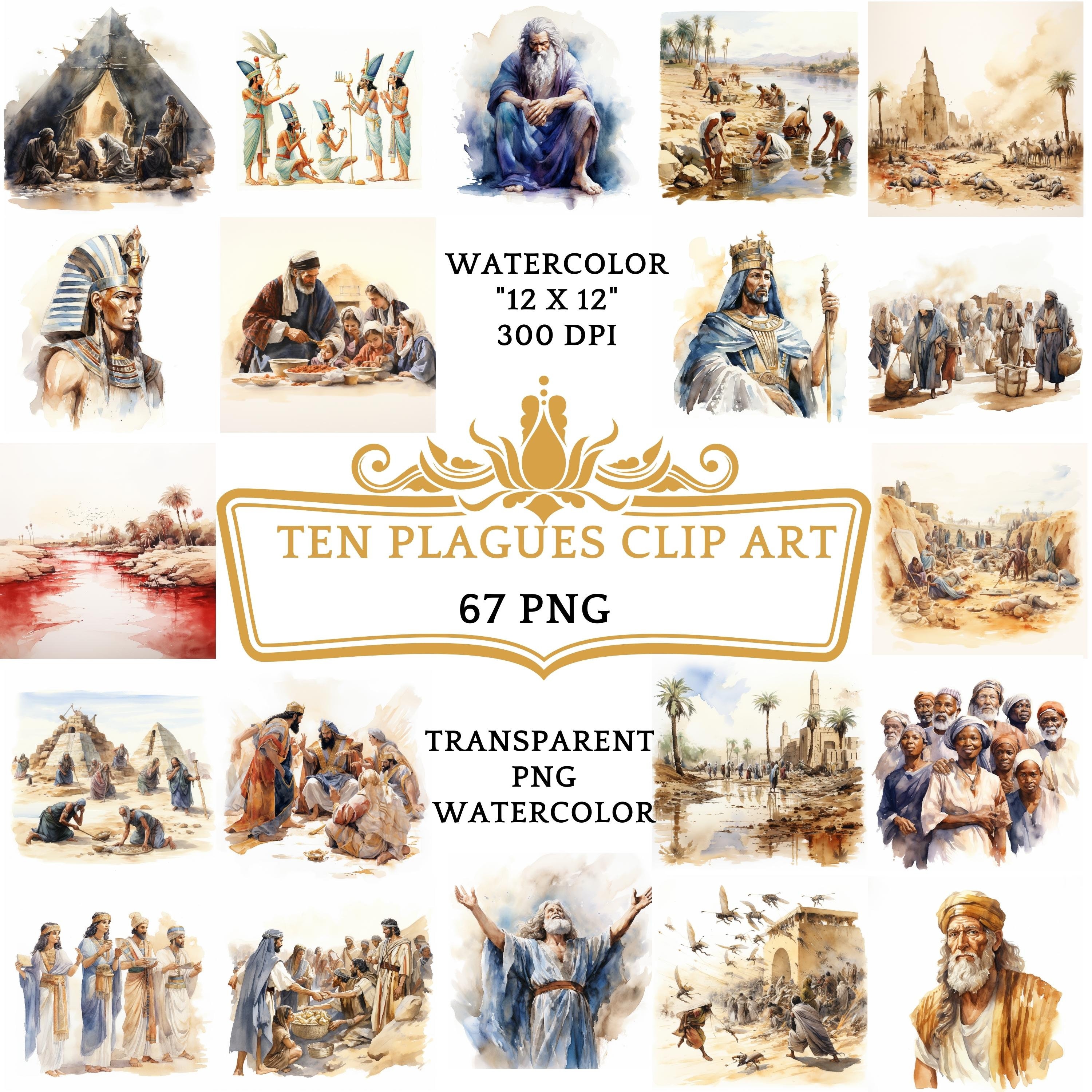 67 Watercolor Ten Plagues Clip Art Christian Religious Bible Based ...