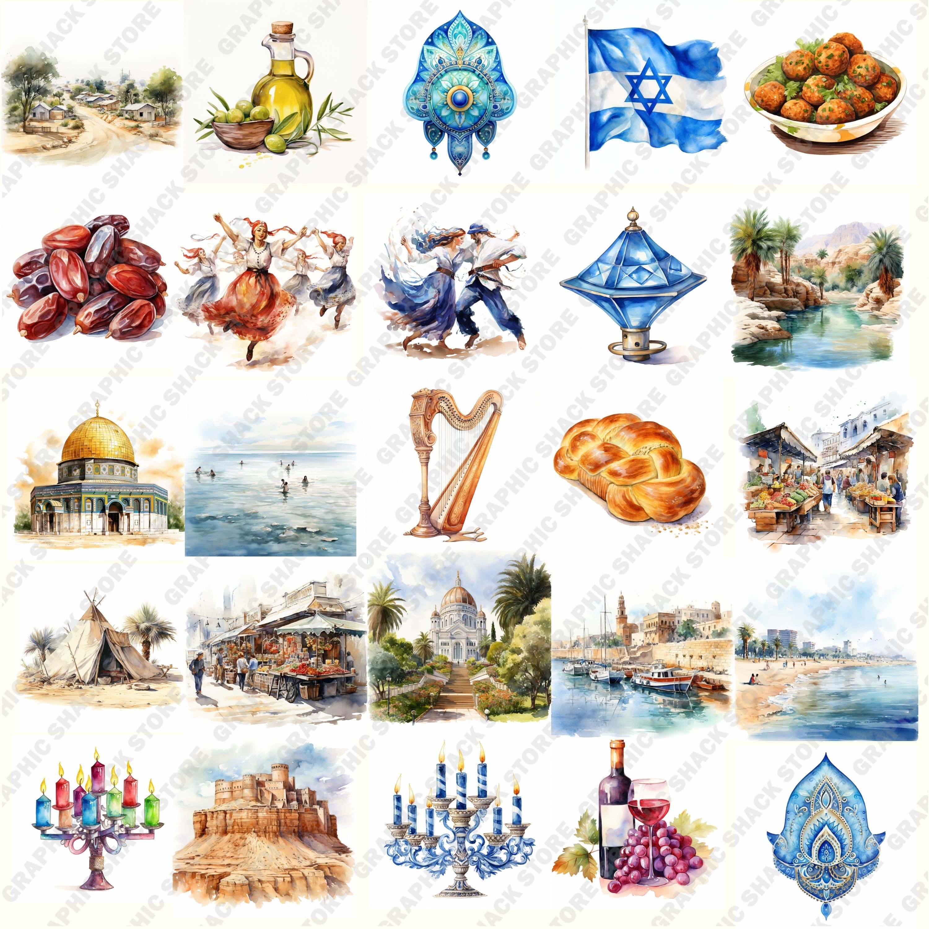 62 Watercolor Israel PNG Clipart Bundle, Israel Travel Clip Art ...