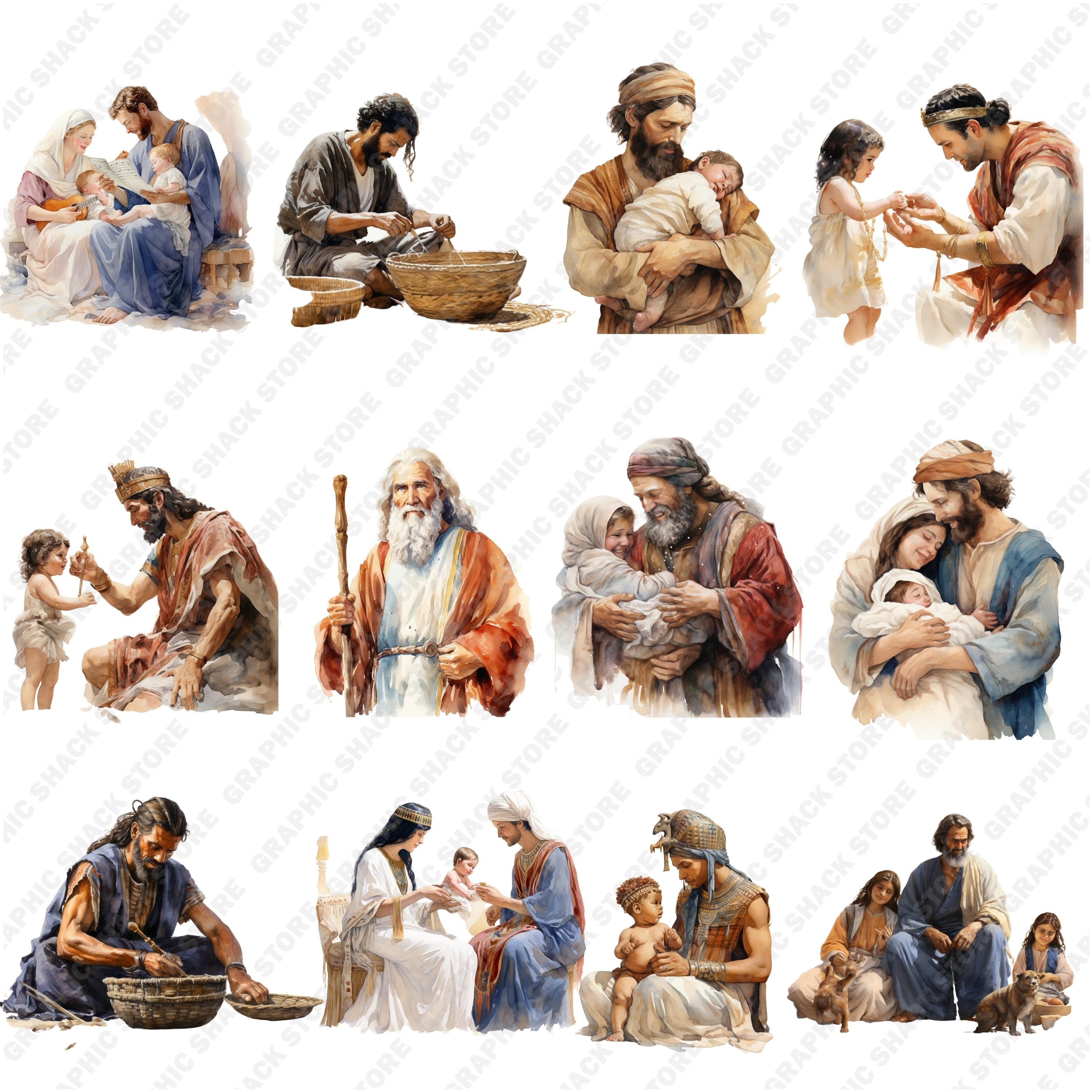 81 Watercolor Moses is Born Clip Art Christian Religious Bible Based ...