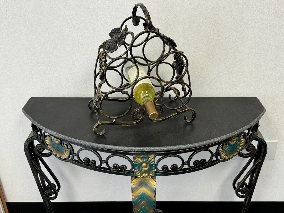 Large Antiqued Wrought Iron Grapevine 6 Bottle Wine Rack, With Handle ...