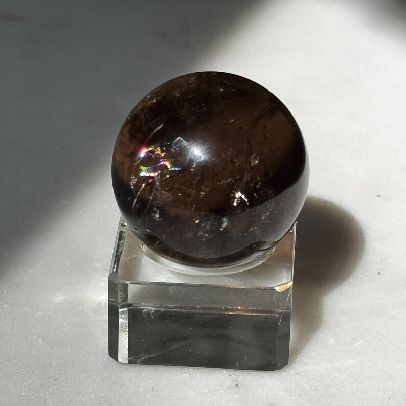 Rainbow Inclusion Smoky Quartz Sphere Protection & Grounding Crystal ...