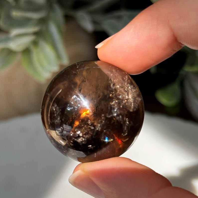 Rainbow Inclusion Smoky Quartz Sphere Protection & Grounding Crystal ...