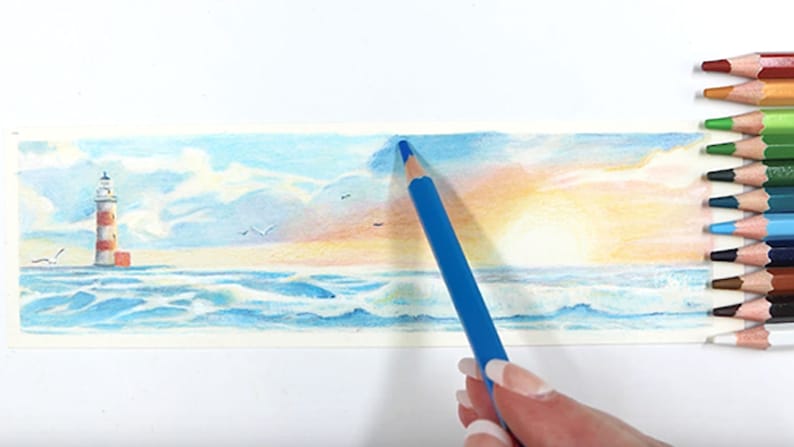 Grizaye Landscape Colored Pencil Drawing Kit: Barn, Lighthouse, Sea - Etsy