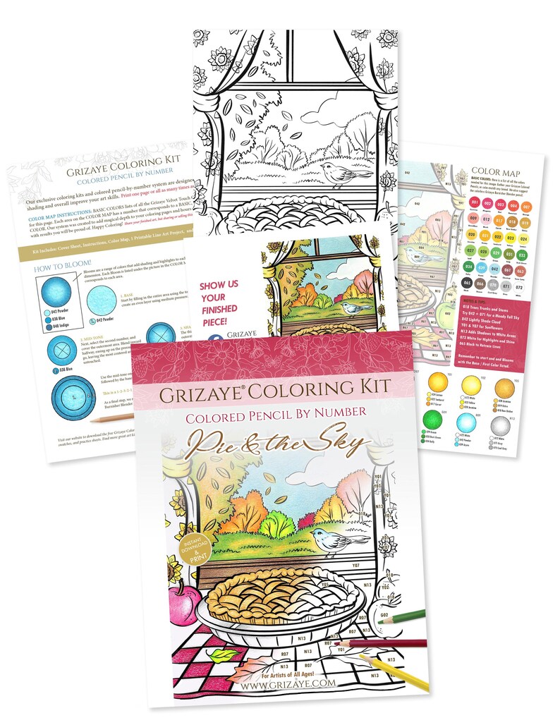 Grizaye Coloring Kit: Pie & the Sky Color by Number PDF - Etsy