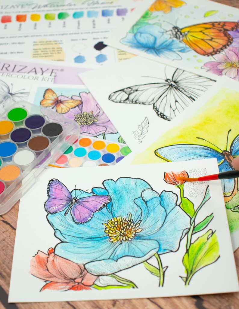 Butterfly Watercolor Kit: 4 Preprinted Projects, 15 Vibrant Colors - Etsy
