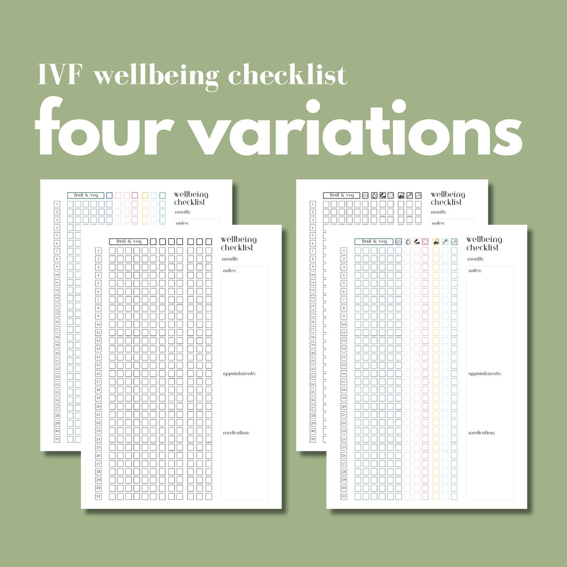 IVF Checklist | Wellbeing Checklist | Printable Wellbeing Tracker for ...