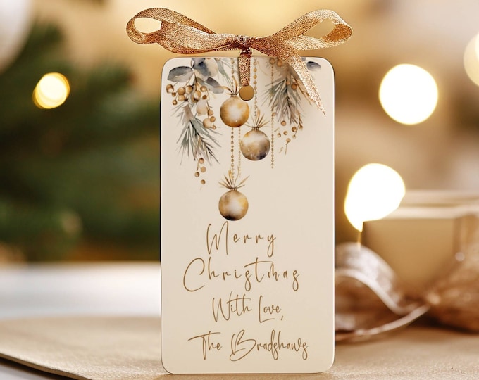 PRINTED CUSTOM Personalized Watercolor Gold Christmas Ornaments Tags ...