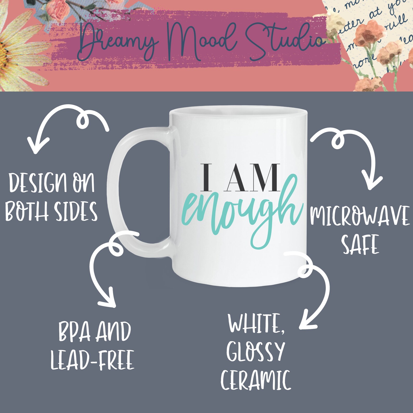 I Am Enough Mug 11oz White Glossy Ceramic Mental Health Self Love Mug ...