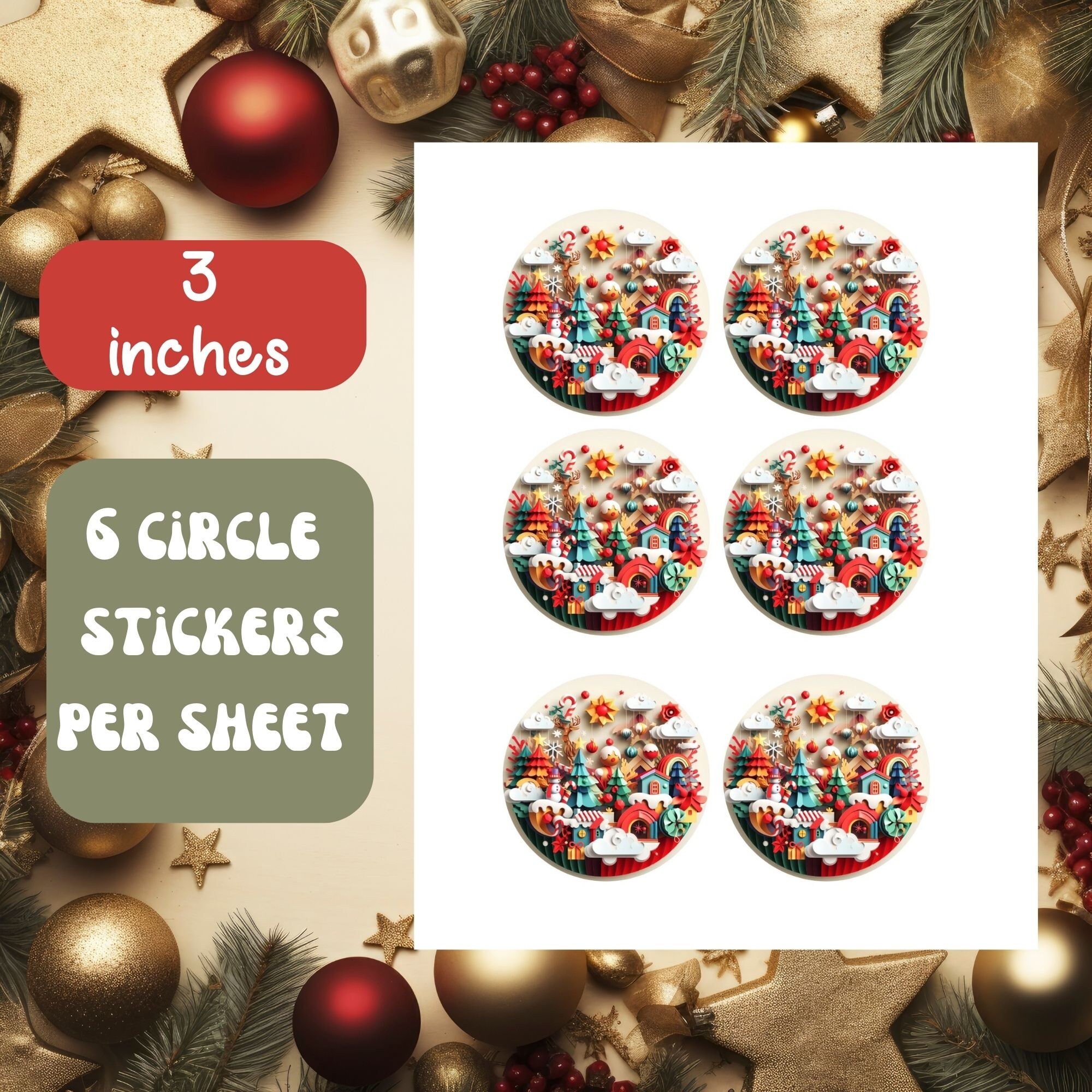 Christmas Magic Circle Sticker Sheets - Set of 8 Vibrant Designs in 1.5 ...