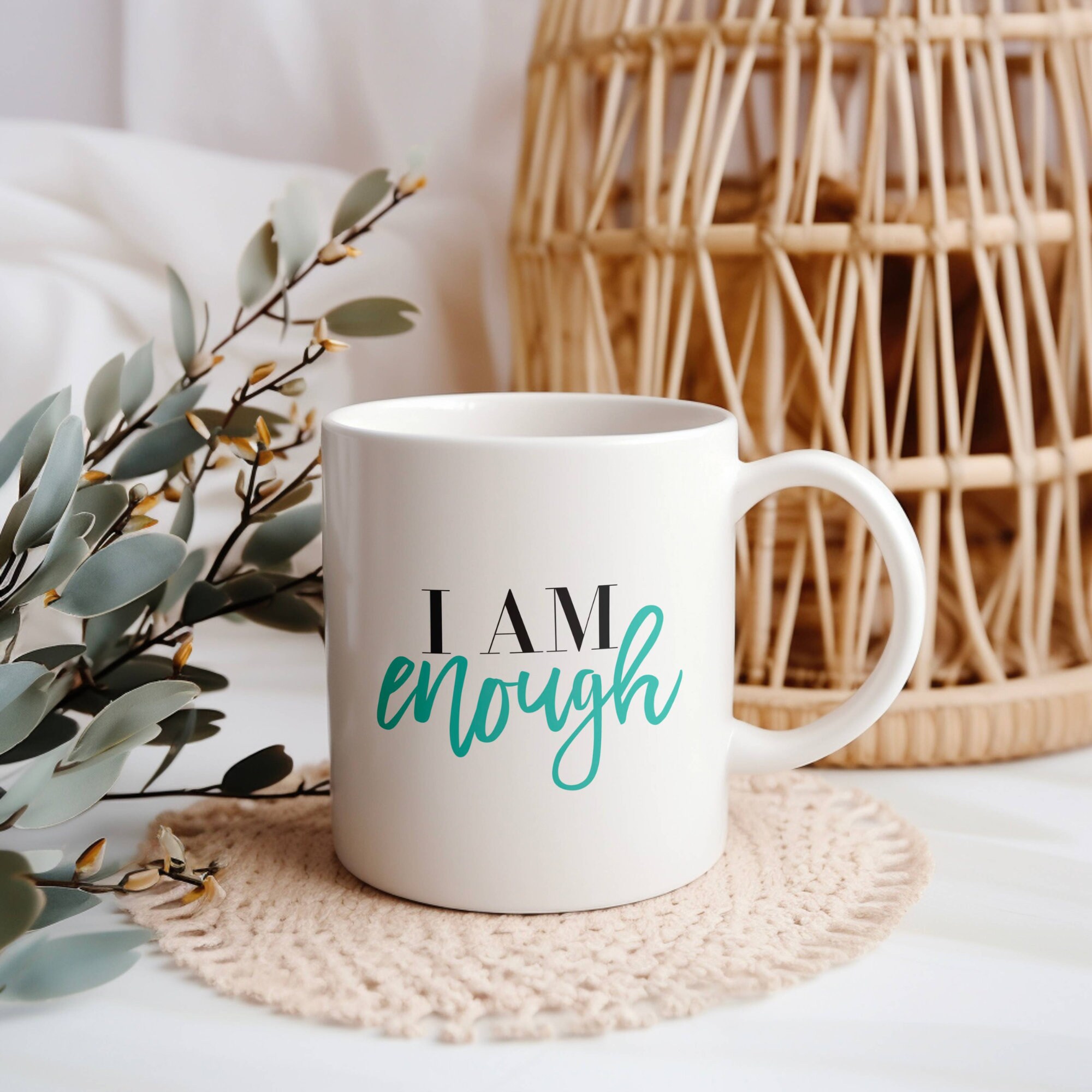 I Am Enough Mug 11oz White Glossy Ceramic Mental Health Self Love Mug ...