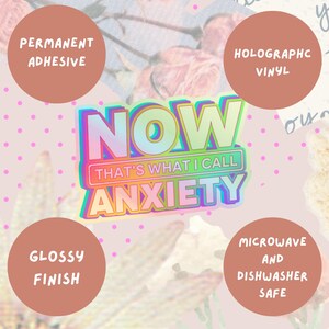 Holographic Anxiety Sticker - Retro 90s Inspired Funny Vinyl Sticker ...