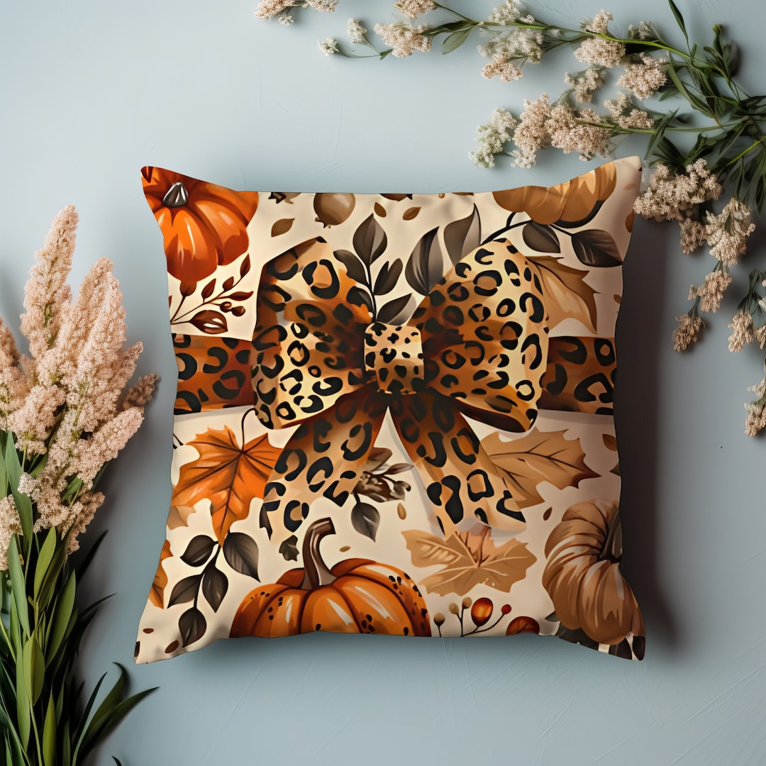 Leopard Print Bow Pumpkin Throw Pillow Perfect for a Cozy Home Fall ...
