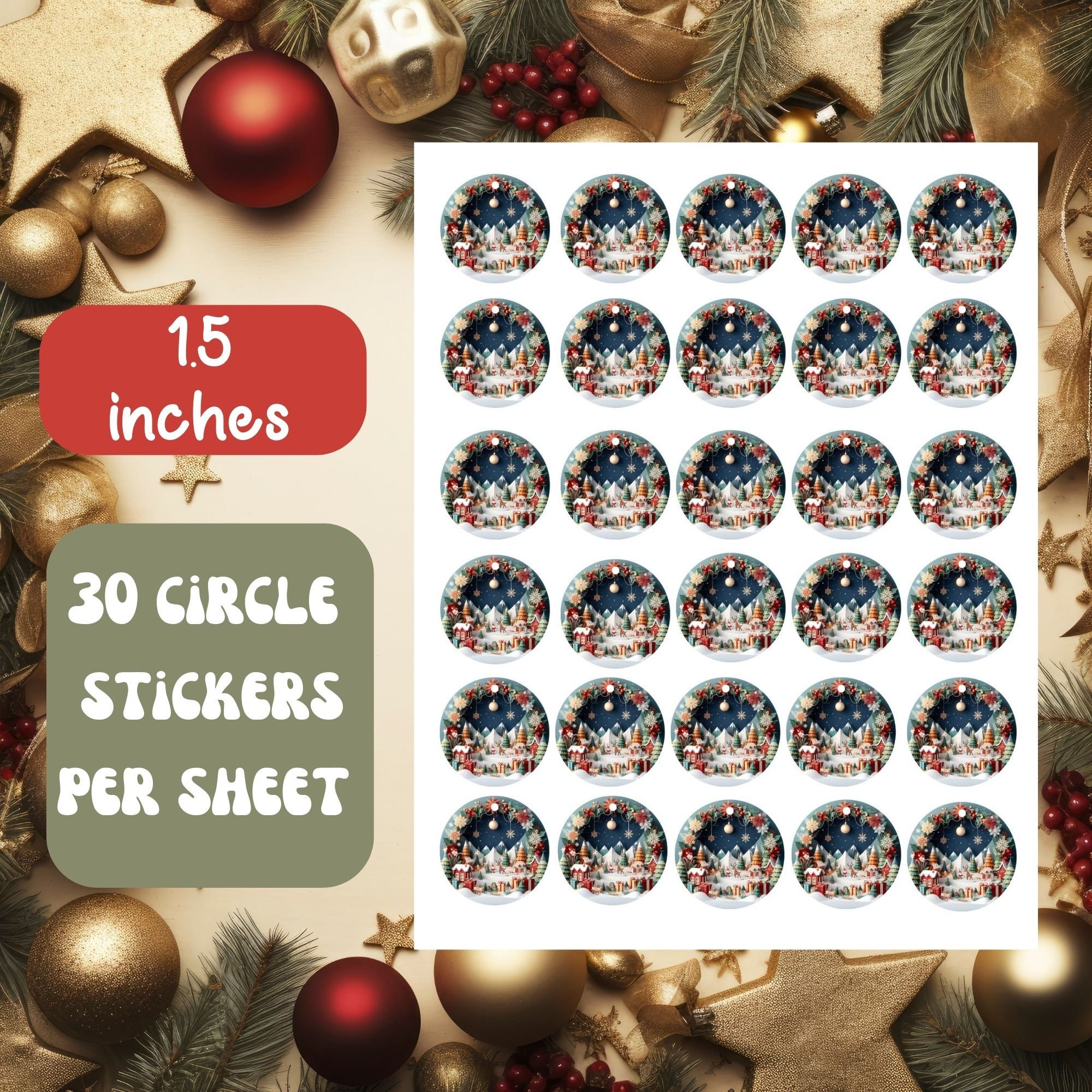 Christmas Magic Circle Sticker Sheets - Set of 8 Vibrant Designs in 1.5 ...