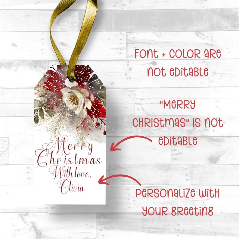 PRINTED CUSTOM Personalized Watercolor Red Christmas Ornaments Tags ...