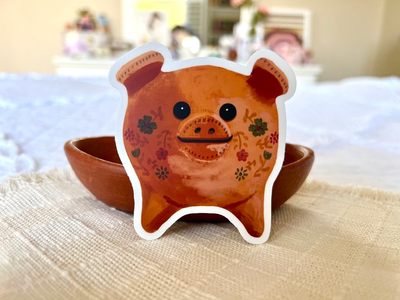 Mexican Chanchito Pig Vinyl Sticker - Floral Art Design - Cute Decal ...
