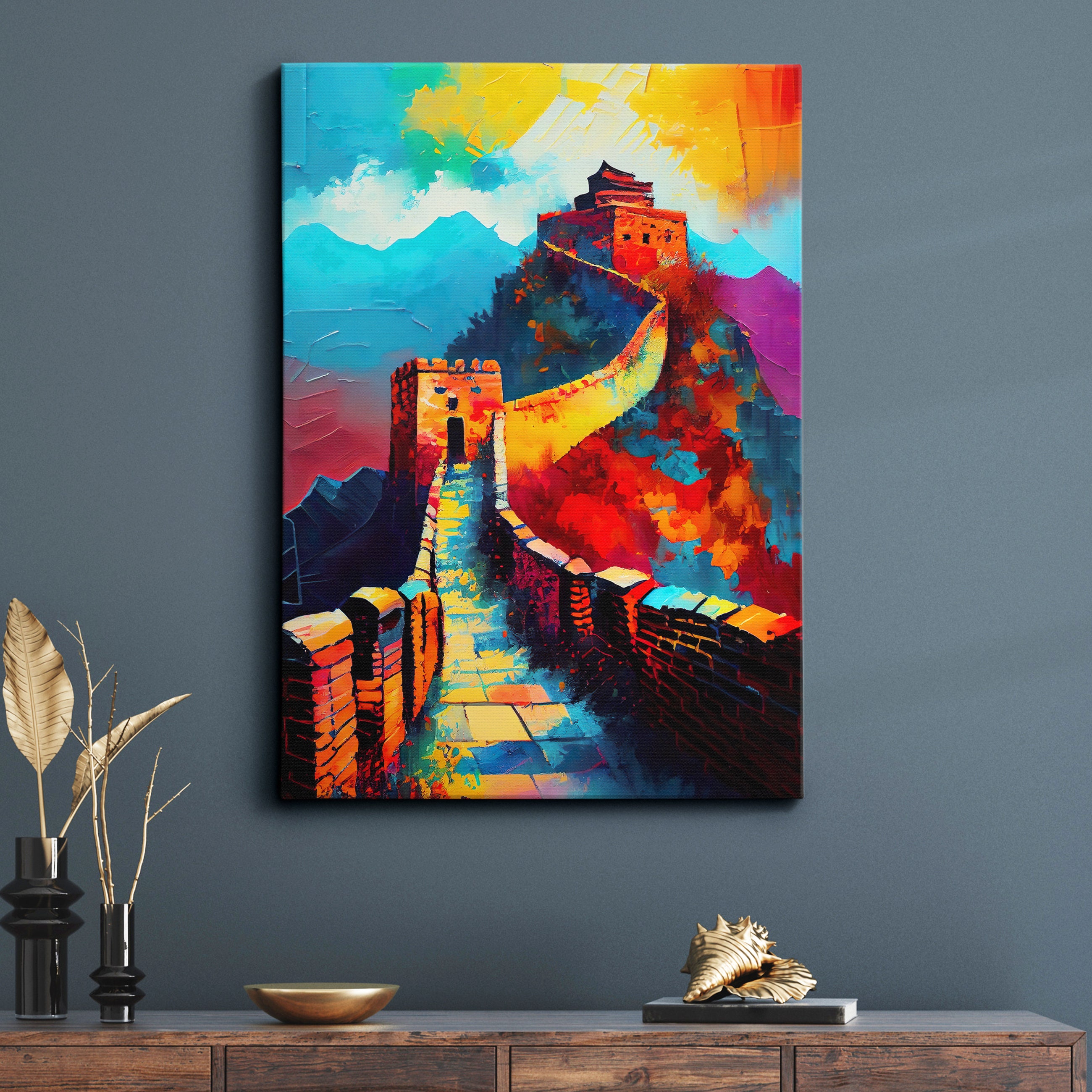 Great Wall of China Abstract Painting Palette Knife Strokes Style Wall ...