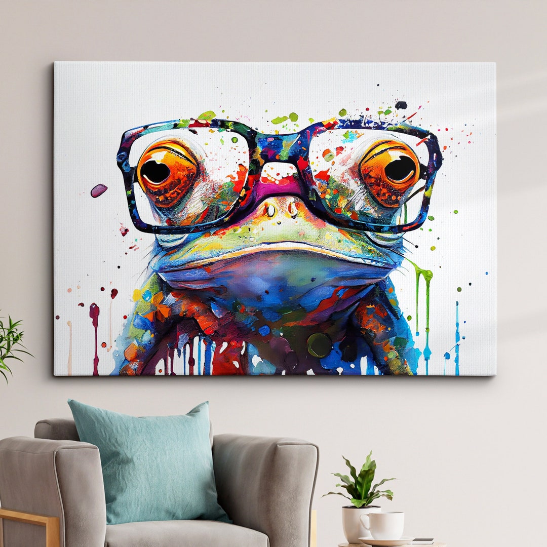 Fun & Unique Frog With Glasses Abstract Modern Painting Wall Art ...