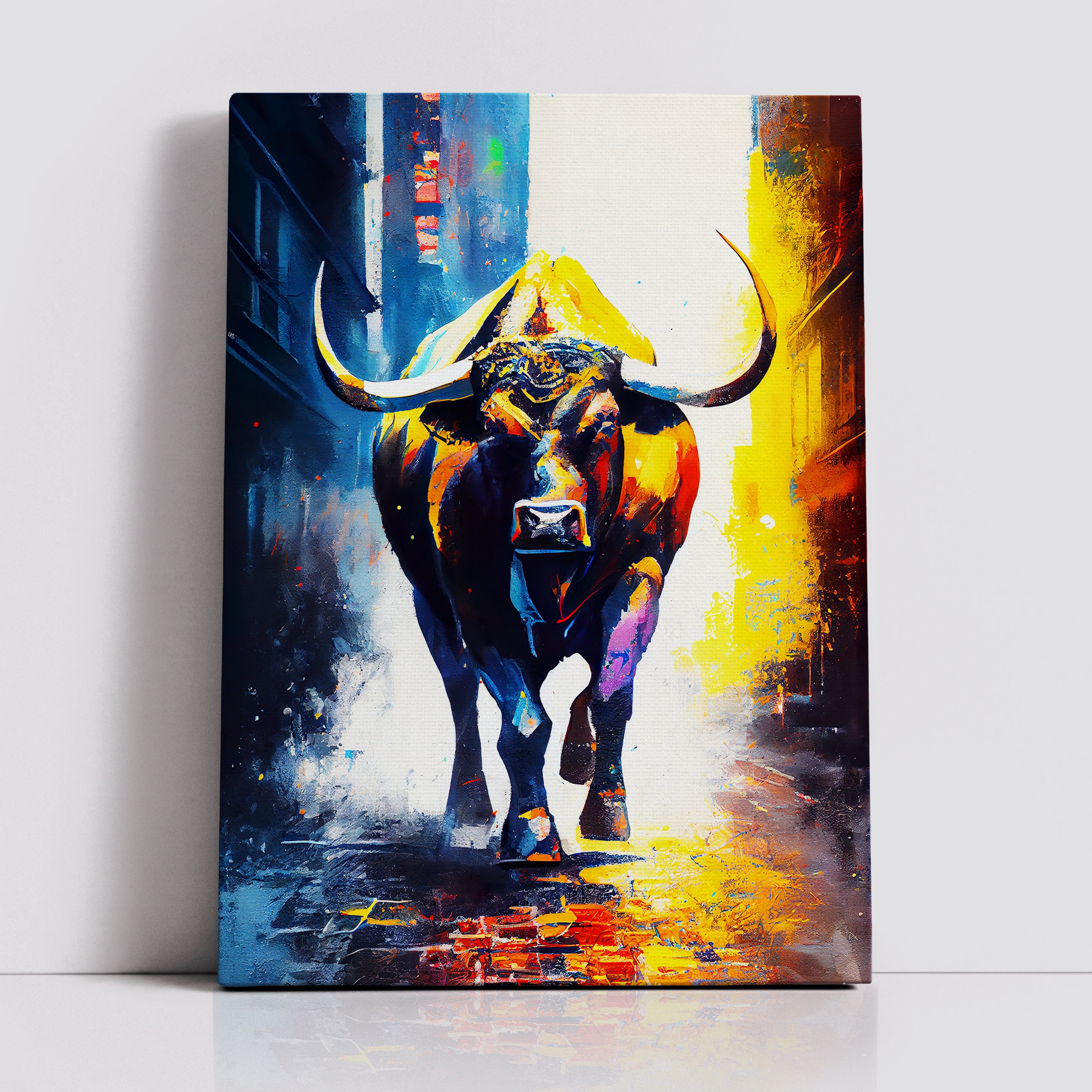 Bull Abstract Oil Painting Wall Art Animal Framed Canvas Poster Print ...