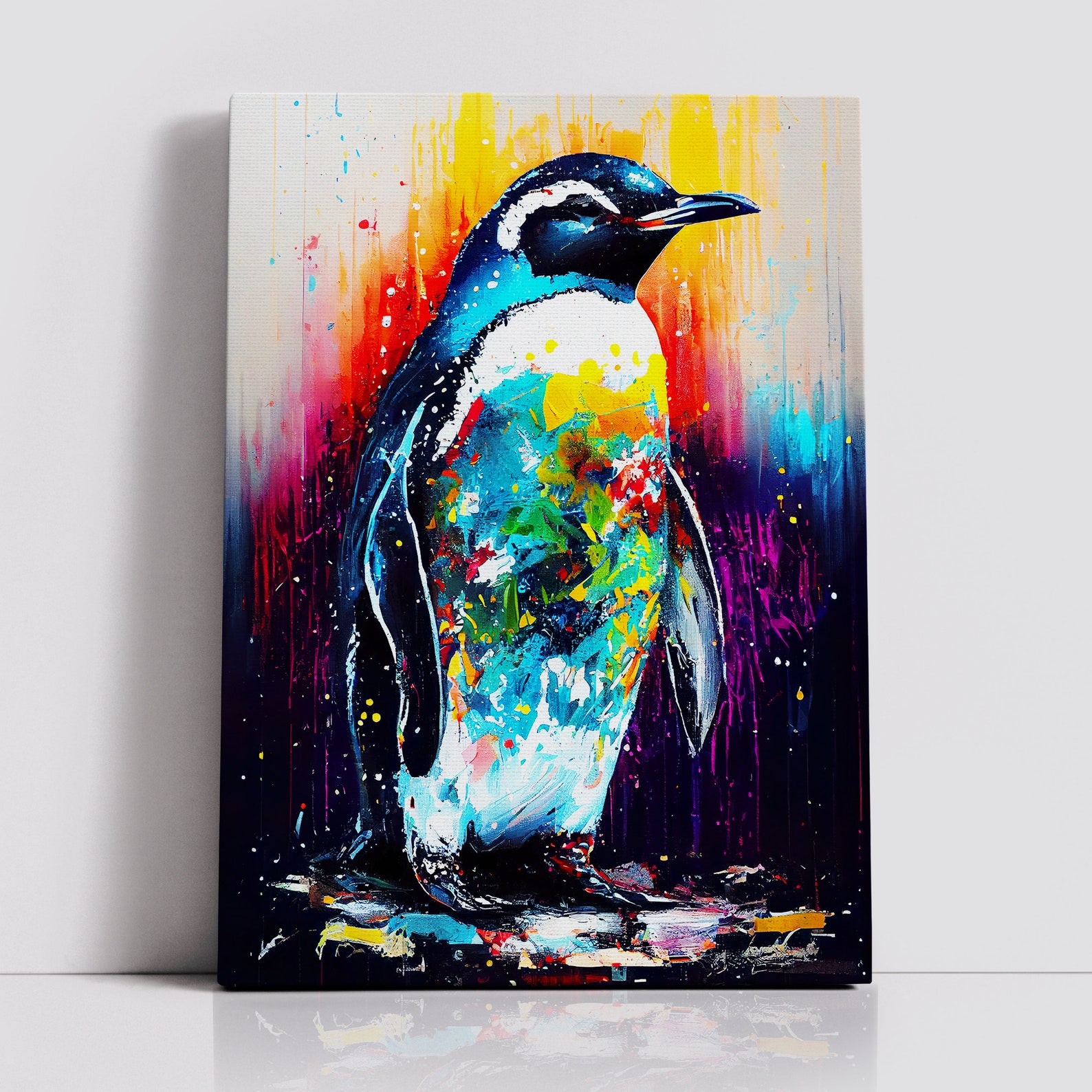 Beautiful Penguin Abstract Bird Animal Sea Oil Painting Splatter Style ...
