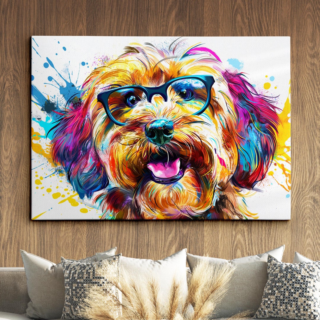 Colorful Goldendoodle Dog Pet Abstract Modern Oil Painting Wall Art ...