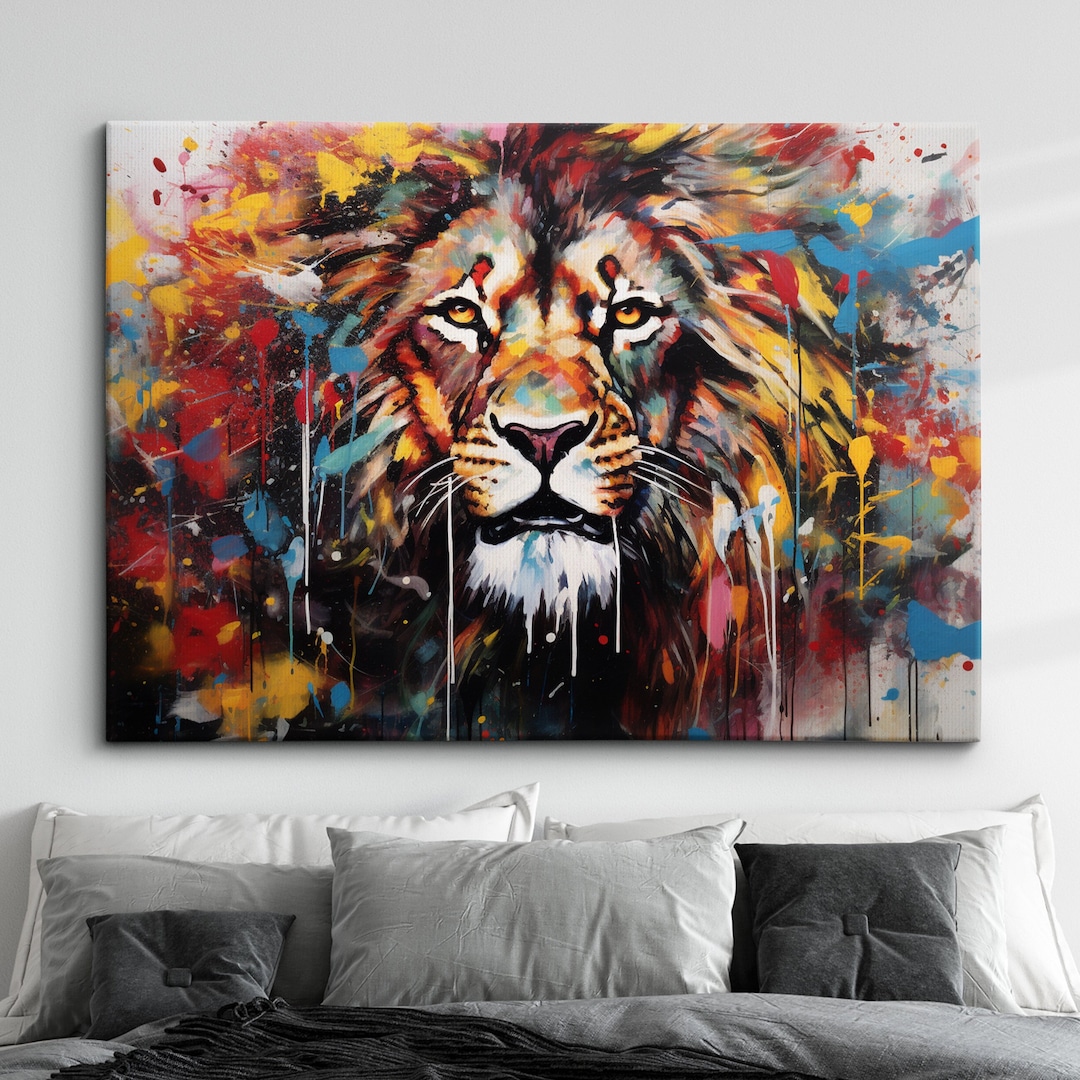 Lion Colorful Abstract Modern Painting Splatter Drip Wall Art, Framed ...